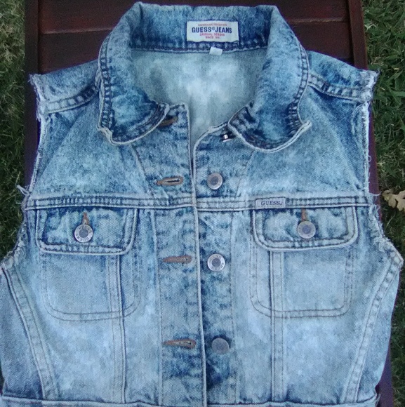 Guess | Jackets & Coats | Guess Bleached Acid Wash Crop Denim Vest ...